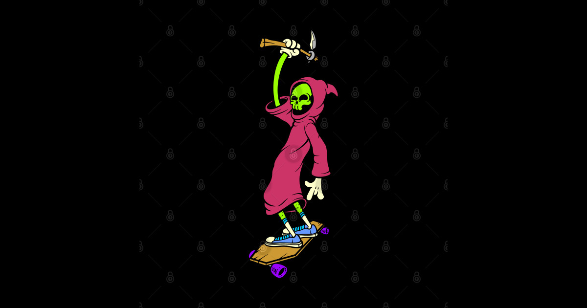 happy grim reaper cartoon - Grim Reaper Design - Sticker | TeePublic