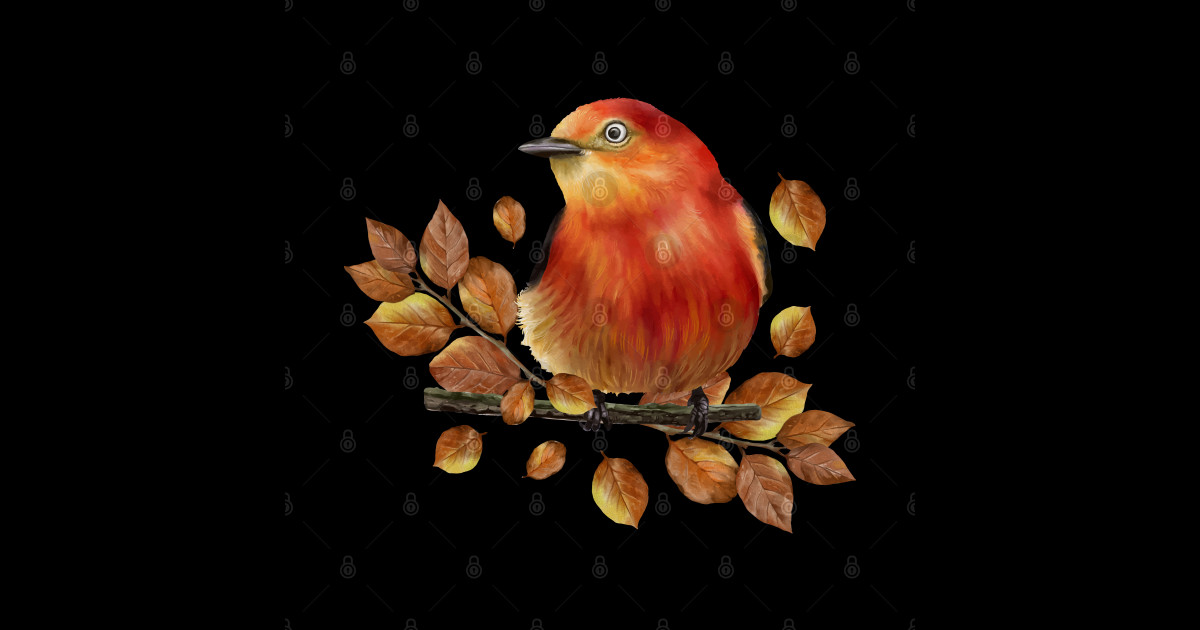 Little red bird with dried leaves. - Little Red Bird - Sticker | TeePublic