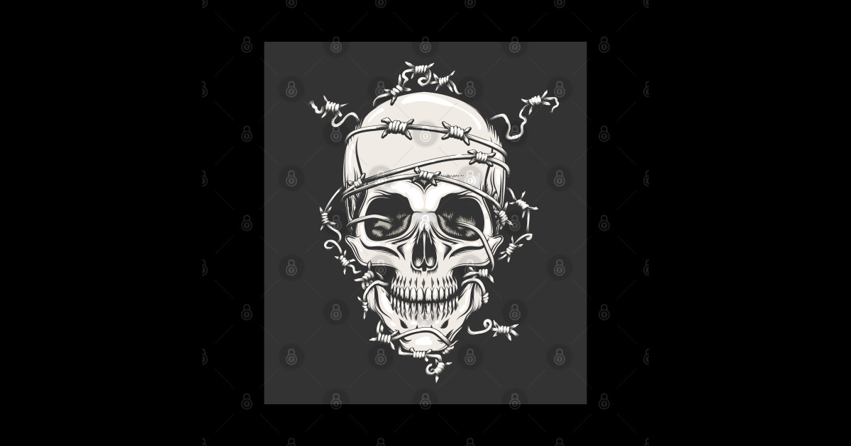 Human Skull in Barbed Wire - Death Skeleton Vector Skull Human Bone ...