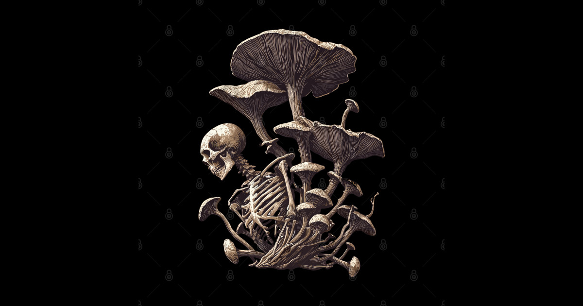 Vintage spooky Botany mushroom skeleton - Skeleton - Posters and Art ...
