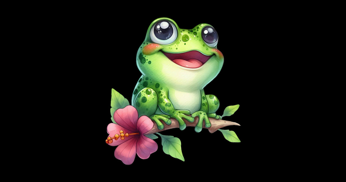 Cute Tree Frog And Hibiscus Flower - Cute Tree Frog - Sticker | TeePublic