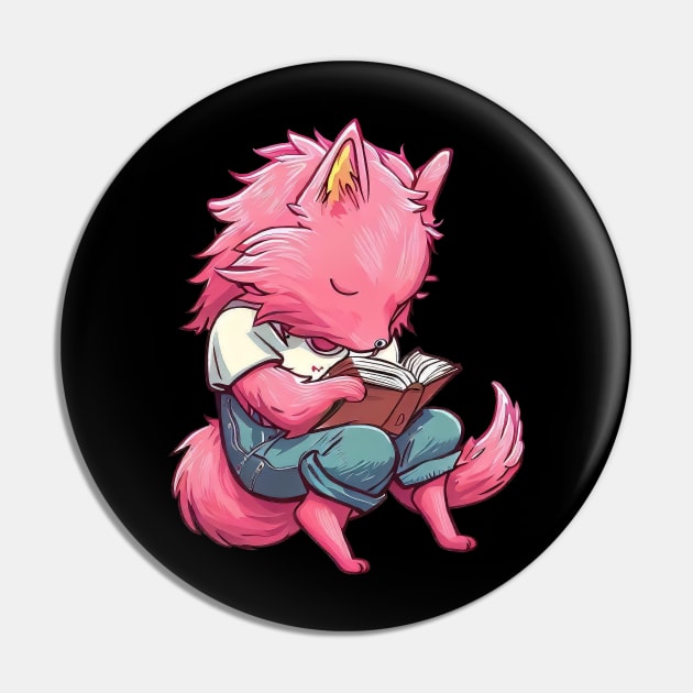 Pink werewolf reading book - Werewolf Art - Pin | TeePublic