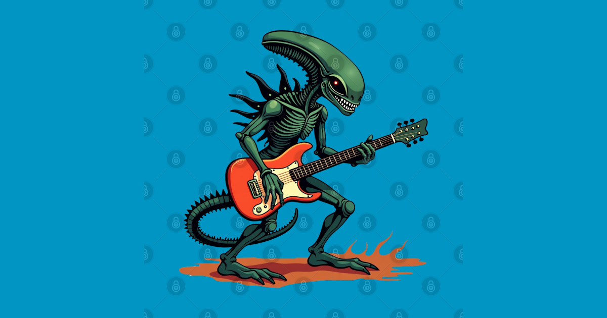 alien xenomorph playing guitar, for Aliens and music lovers - Alien - T ...