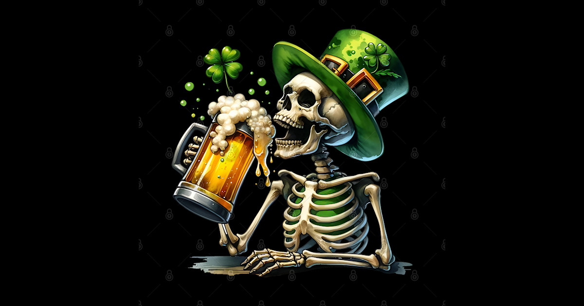 St. Patrick's Skeleton Toasting Beer - St Patricks Day - Sticker ...