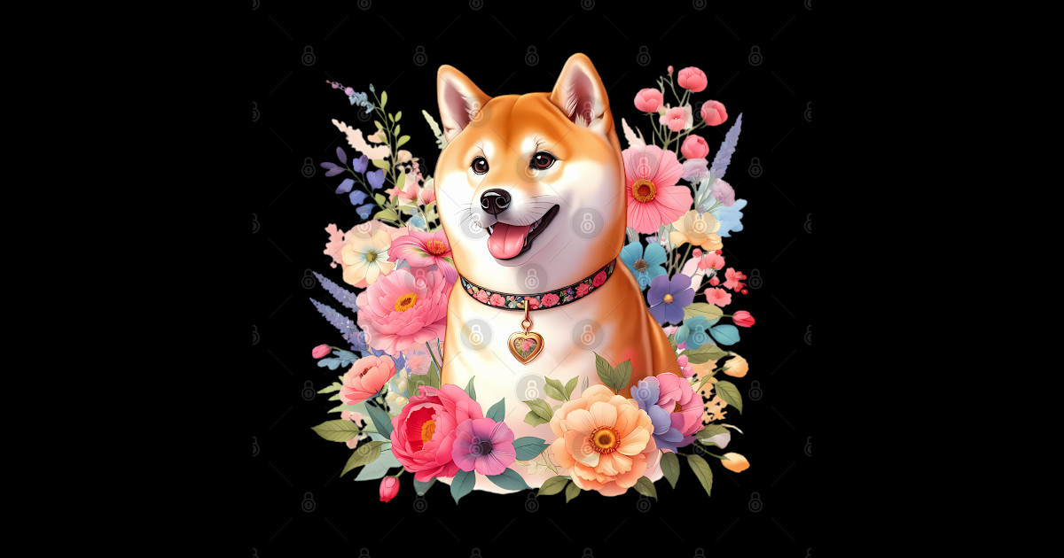 A shiba inu with beautiful colorful flowers - Shiba Inu - Sticker ...