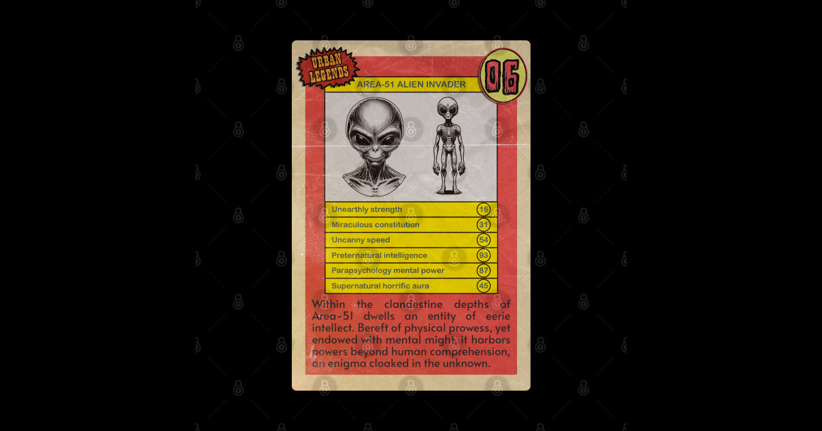 Area 51 Alien Invader, retro horror combat card - Trading - Sticker ...
