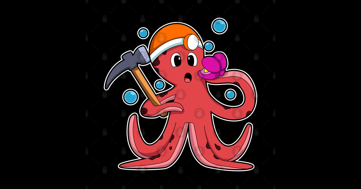 Octopus at Mining with Hammer - Kraken - Sticker | TeePublic