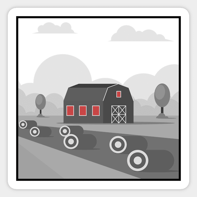Rural landscape, minimalist red monochrome - Tree - Sticker | TeePublic