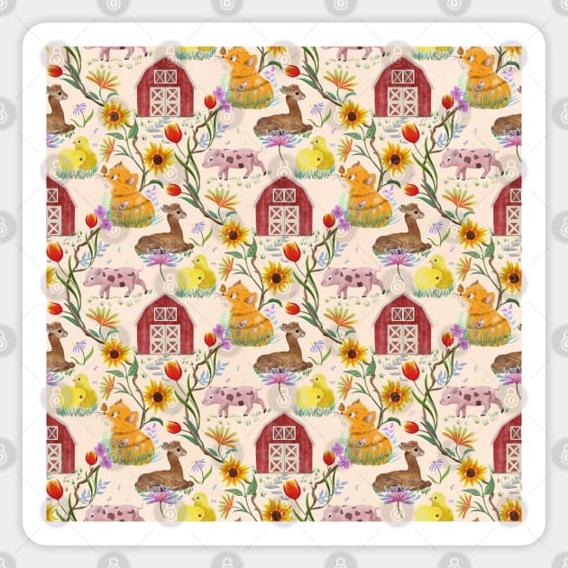 Watercolor Cute Farm Animals In Spring - Farm Animals - Sticker | TeePublic