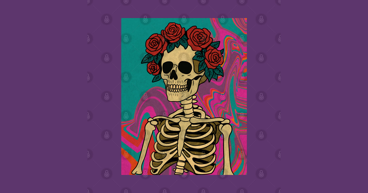 Psychedelic Skeleton with Roses - Illustrations And Vector Art - T ...
