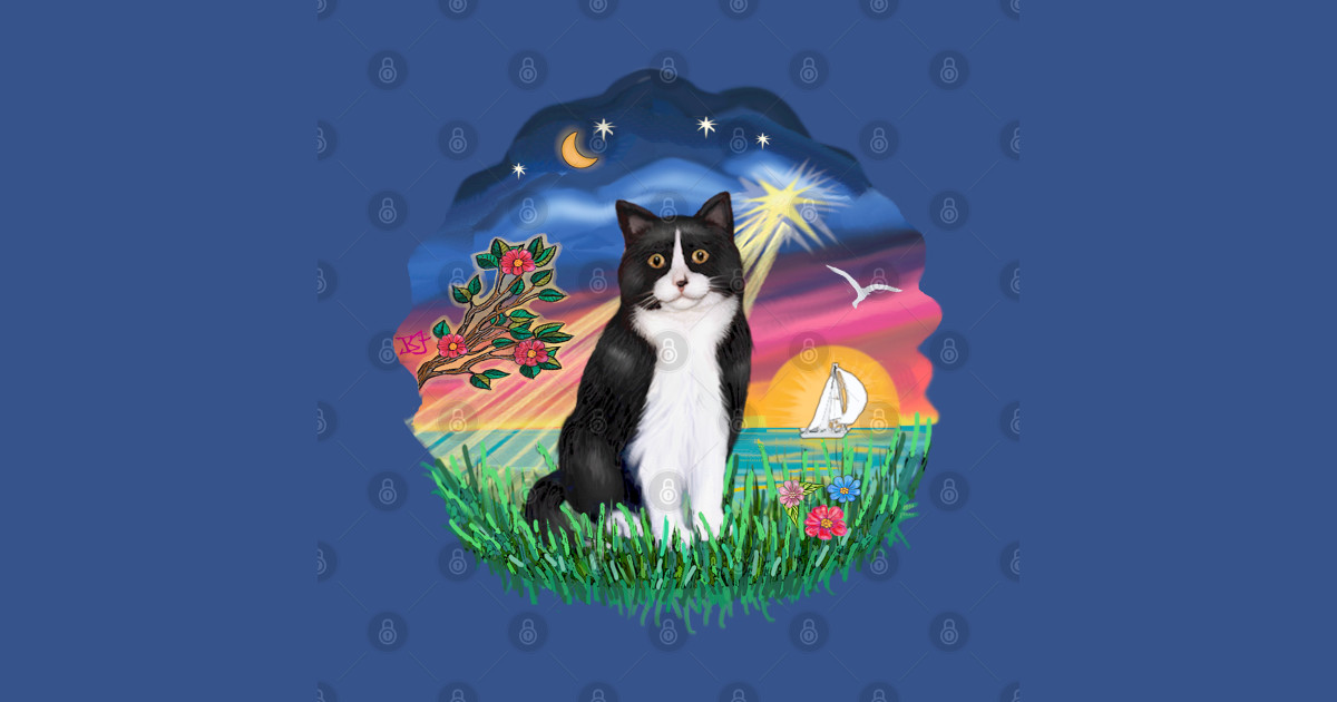 Black And White Tuxedo Cat In Wish Star Tuxedo Cat T Shirt