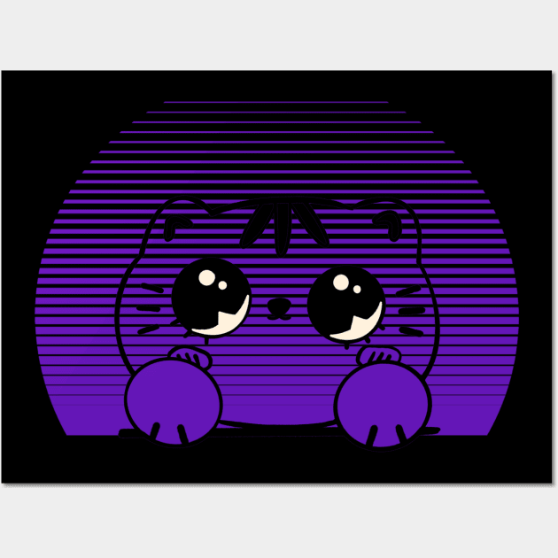 Purple sunset and cat - Purple Retro Sunset Cute Black Cat - Posters ...