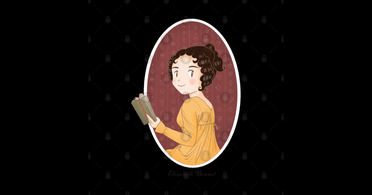 Cute Elizabeth Bennet Reading Illustration - Jane Austen Gifts ...