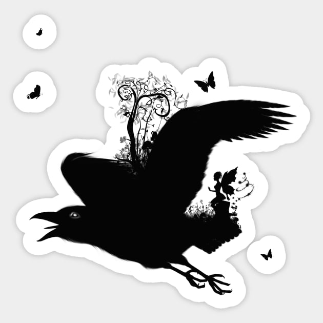 Awesome crow flying with a fairy in the night - Crow Animal Bird Fairy ...