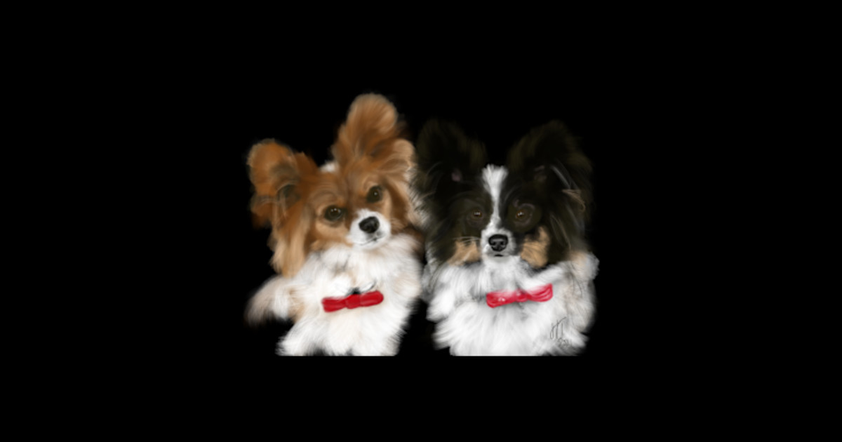 Two Happy Papillons with Red Bowties - Papillon - Sticker | TeePublic