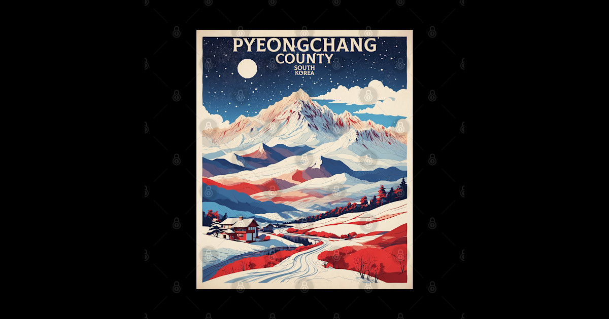 Pyeongchang County South Korea Starry Night Travel Tourism Retro ...