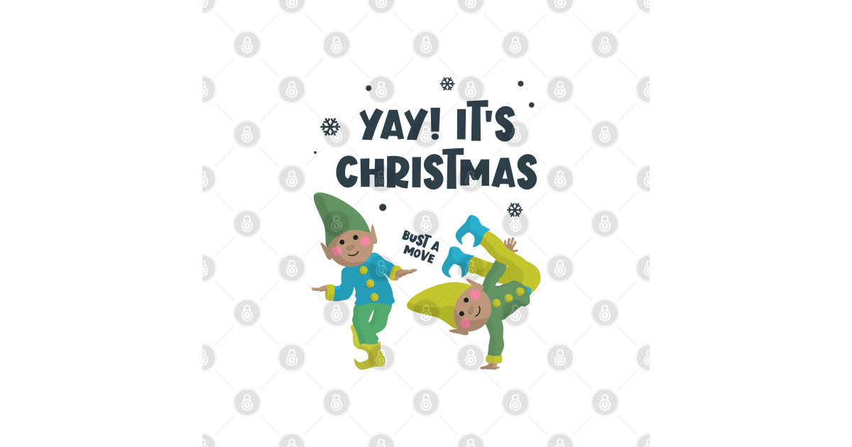 Yay, It's Christmas - Dancing Elves in Blue Snow - Elves - T-Shirt ...