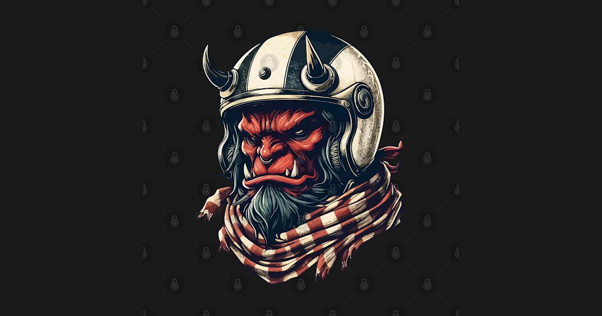 Biker Oni Ogre Yokai Helmet - Yokai - T-Shirt | TeePublic