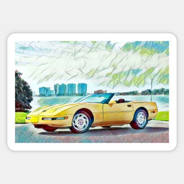Yellow Chevy Corvette Convertible C4 - Chevy - Sticker | TeePublic