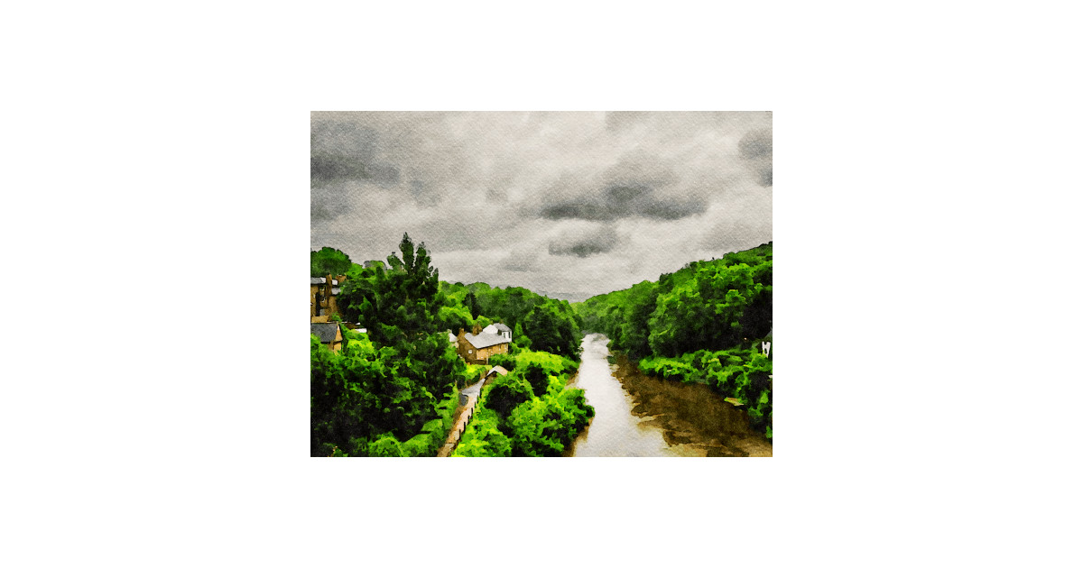 Scenic watercolor of the River Severn in the West Midlands, Englland ...