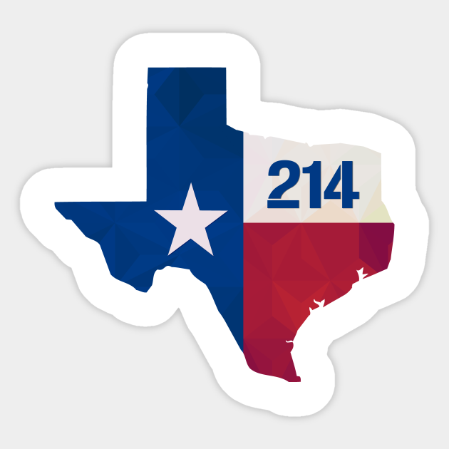 Texas USA 214 Area Code - Texas Usa 214 Area Code - Sticker | TeePublic