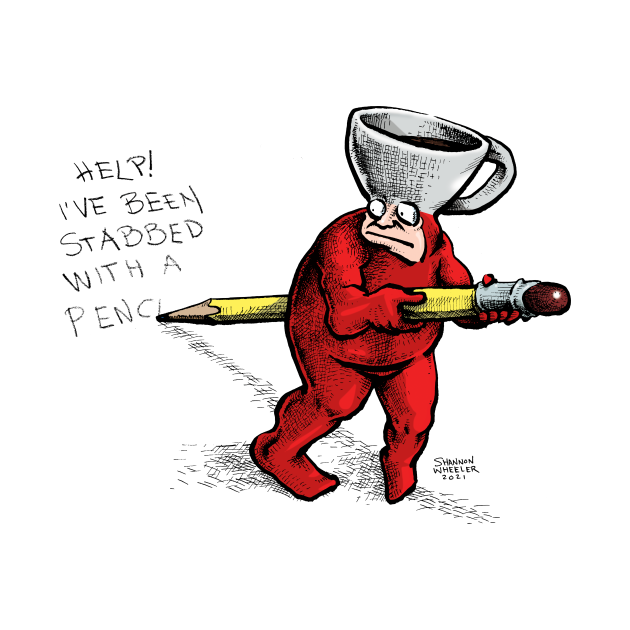 HELP! I've Been Stabbed with a Pencil - Too Much Coffee Man - T-Shirt ...