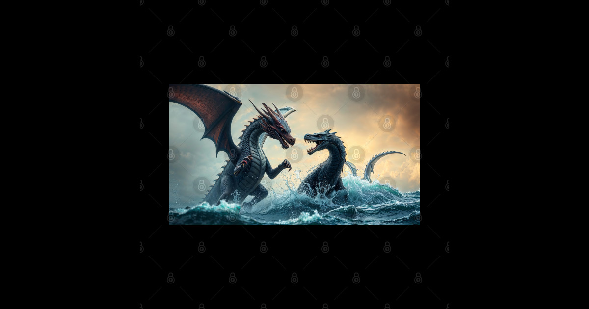 Dragon and Sea Serpent Battling - Dragon And Serpent Fantasy Art ...