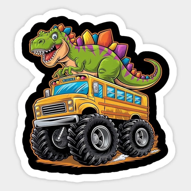 Dinosaur T-rex On Monster Truck School Bus Driver - Dinosaur T Rex On ...