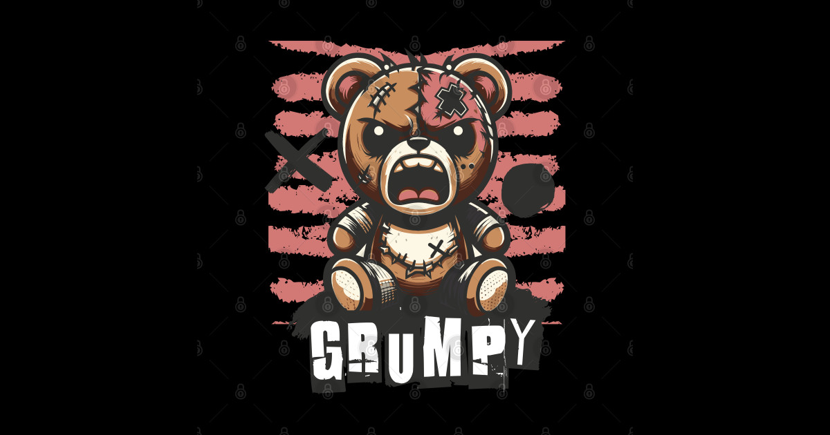 Grumpy Teddy Bear Illustration art cartoon - Teddy Bear Lover - Sticker ...