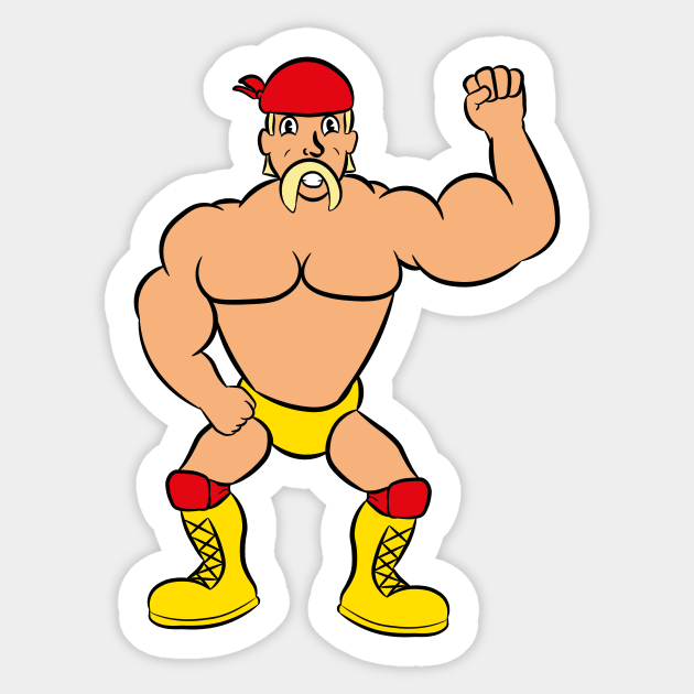 cartoon 80's 90's wrestler tanned muscles - Yellow - Sticker | TeePublic