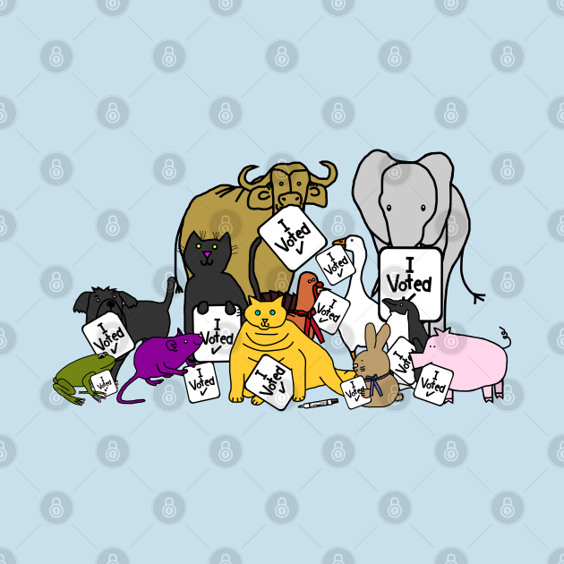 Vote Group of Cute Animals with Voted Signs - Voted - T-Shirt | TeePublic