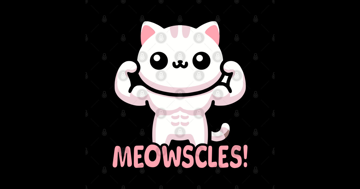 Meowscles! Cute Muscular Cat Gym Pun - Weightlifting Cat - Sticker ...