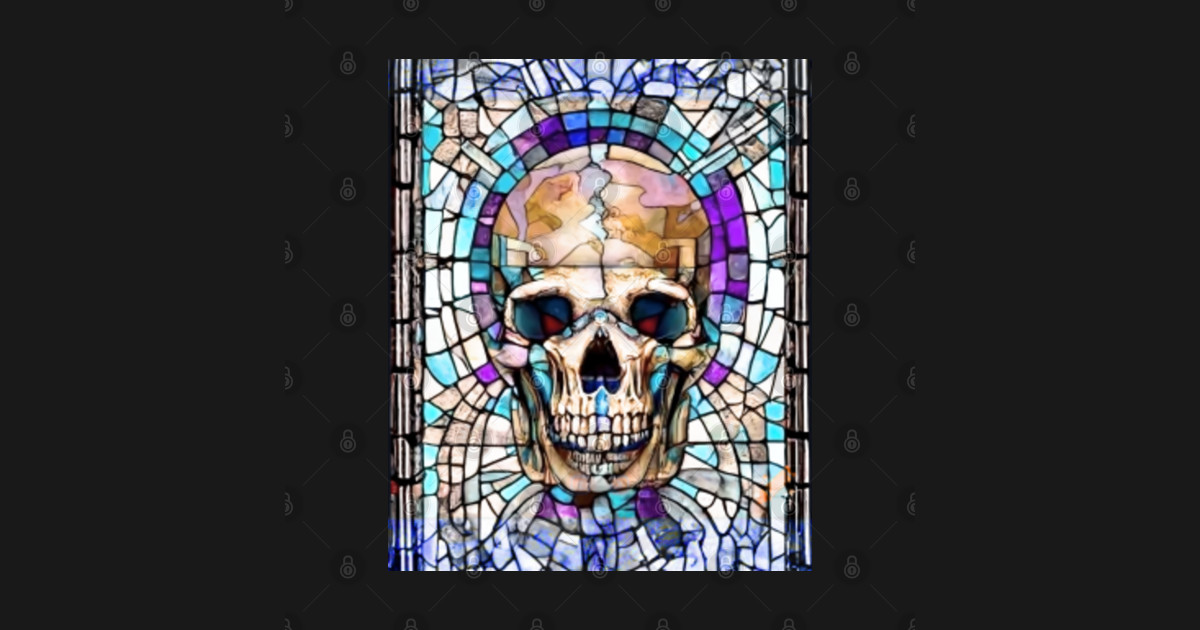 Skull in Stained Glass Window Batik style - Skull Art - T-Shirt | TeePublic