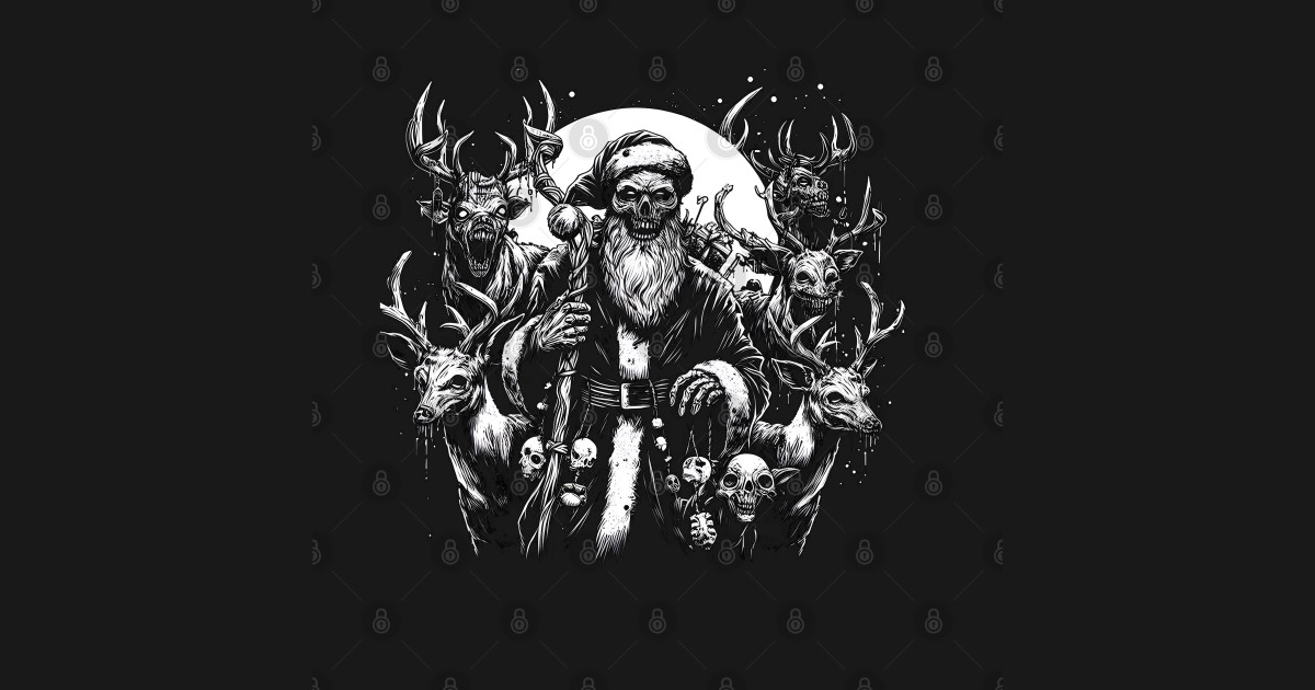 sinister santa with haunted reindeer - Christmas - T-Shirt | TeePublic