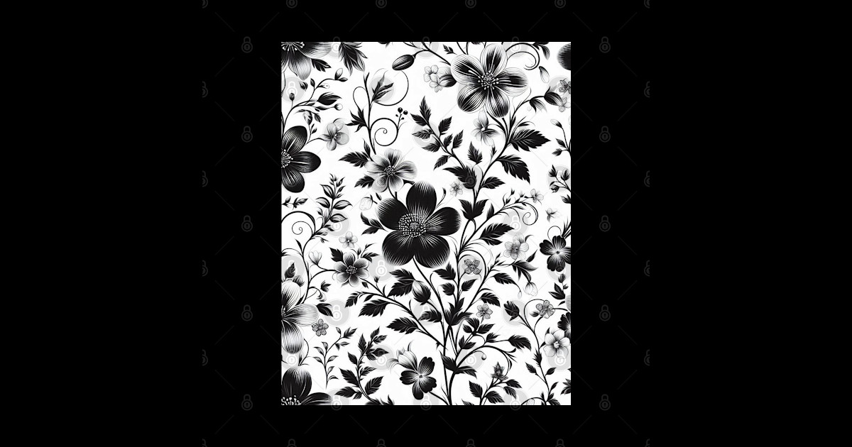 black and white flower art illustration wallpaper - Black And White ...