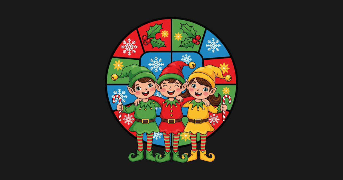 Cute Christmas Elves Trio Holiday Circle Design - Elf Christmas - T ...