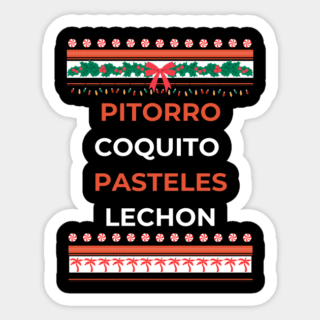 Pitorro Coquito Pasteles Lechon - Christmas Sweater - Sticker | TeePublic