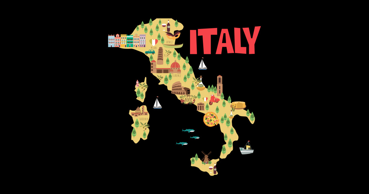 Italy Illustrated Map - Italy - Sticker | TeePublic