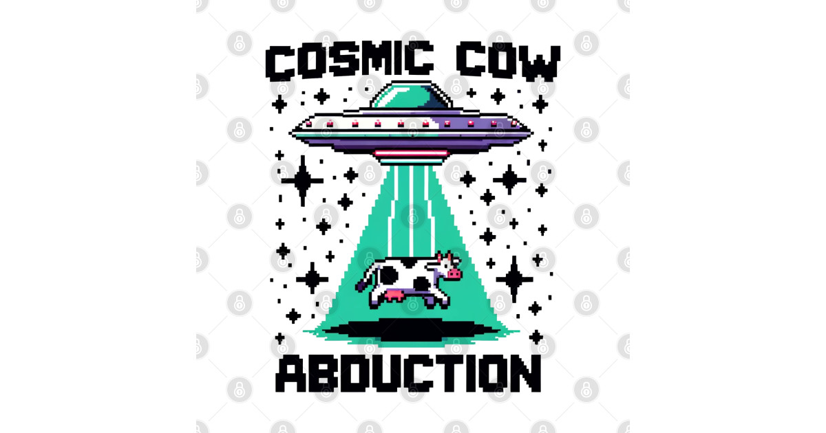 8-Bit Retro Alien Cow Abduction - Classic Video Game Style Design ...