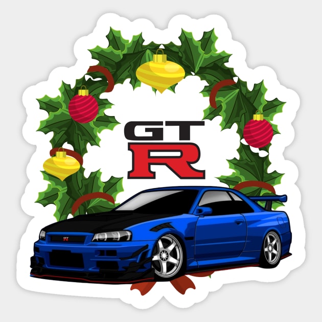 Christmas GTR { Skyline GTR R34 } - Christmas - Sticker | TeePublic