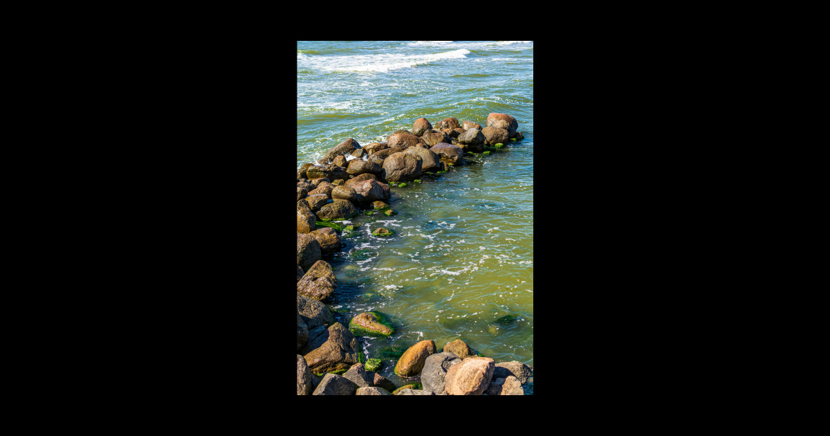 Sea water breaking on the stone groyne - Background - Sticker | TeePublic
