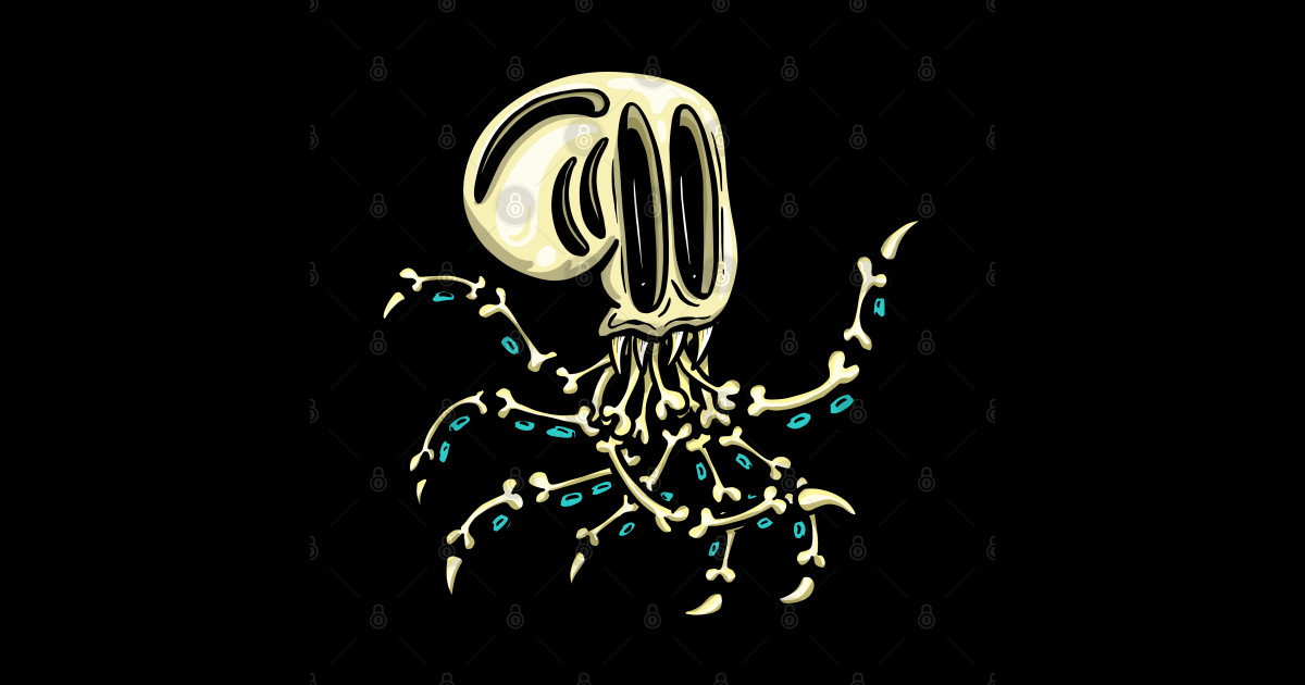 Octopus Skeleton Spooky Halloween Cartoon Illustration - Octopus ...