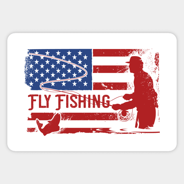 Fly Fishing Art Vintage Look American Flag - Fly Fishing - Sticker ...