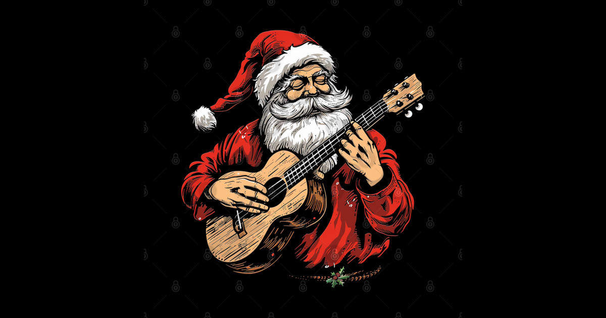 Santa Ukulele Christmas - Santa Ukulele Christmas - Sticker | TeePublic