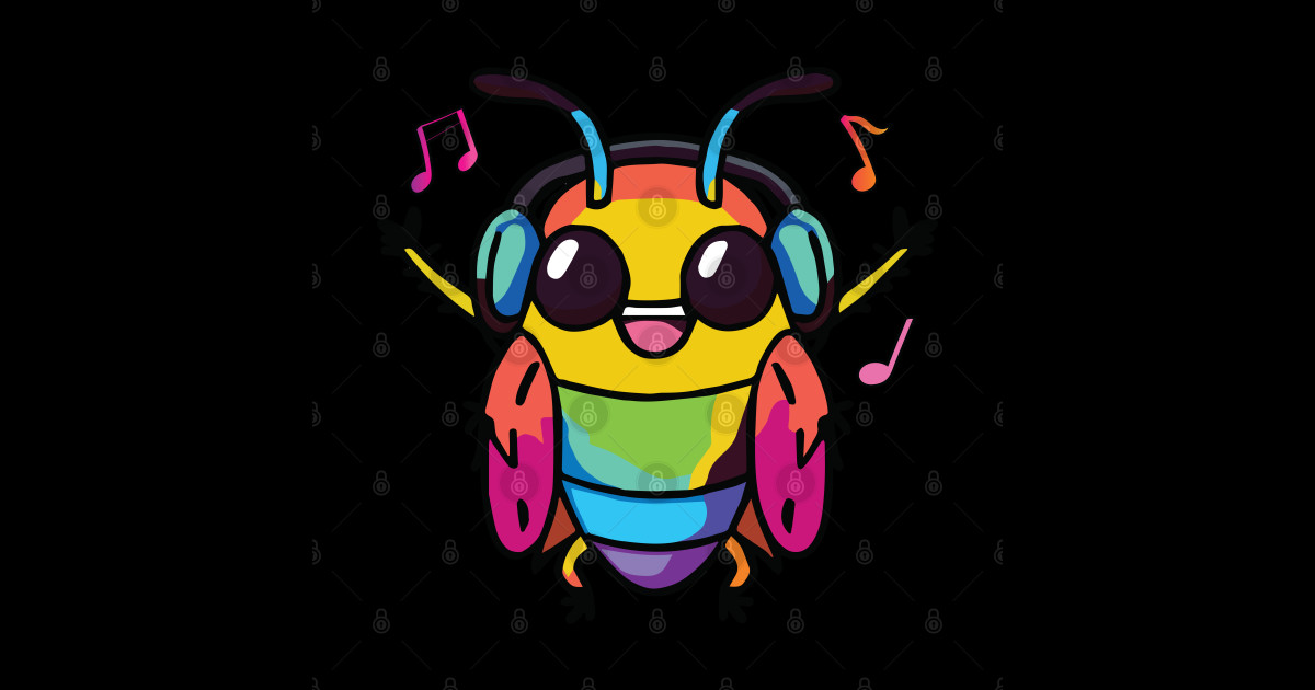 Happy cockroach or roach with headphones - Cockroach - Sticker | TeePublic