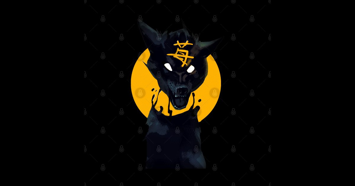 Inugami Yellow Japanese Demon Dog Spirit Yokai - Demon Dog - Sticker ...