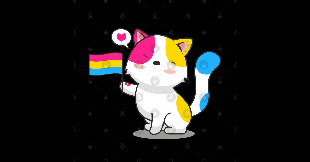 Cute Cat Holding Pansexual Pride Flag - Pansexual Pride - Sticker ...