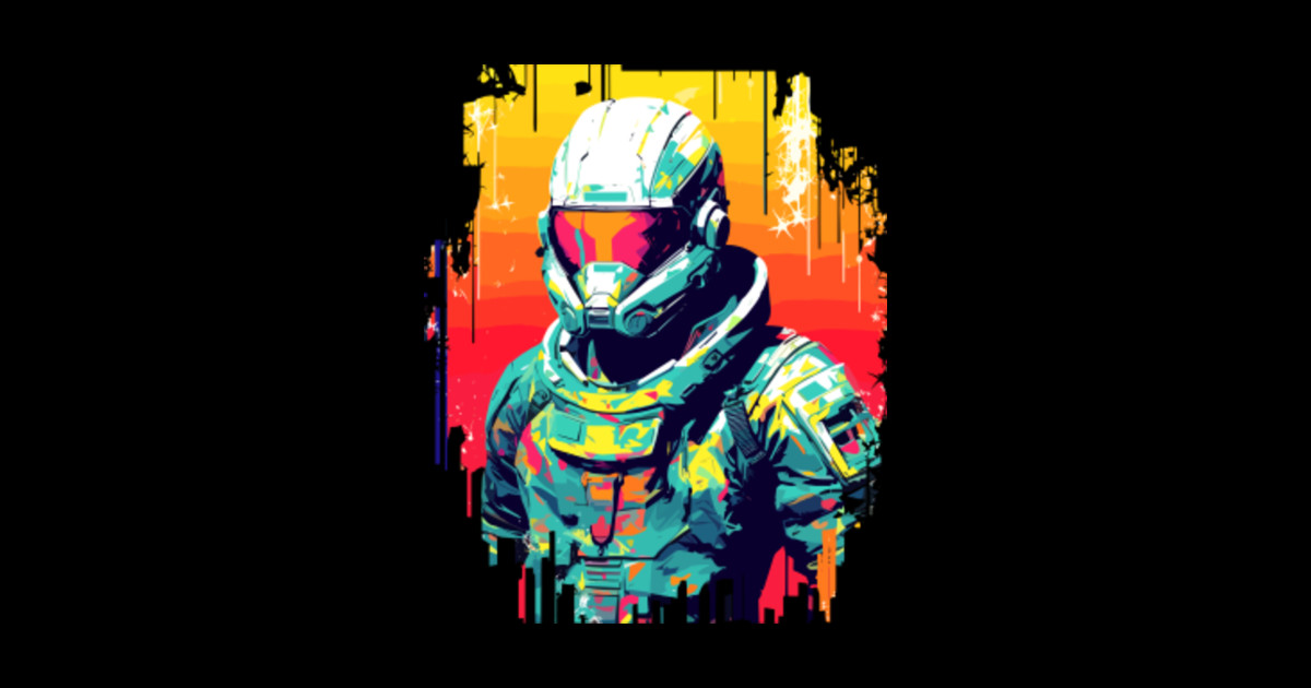 Man With Helmet Video Game Character Futuristic Warrior Portrait ...