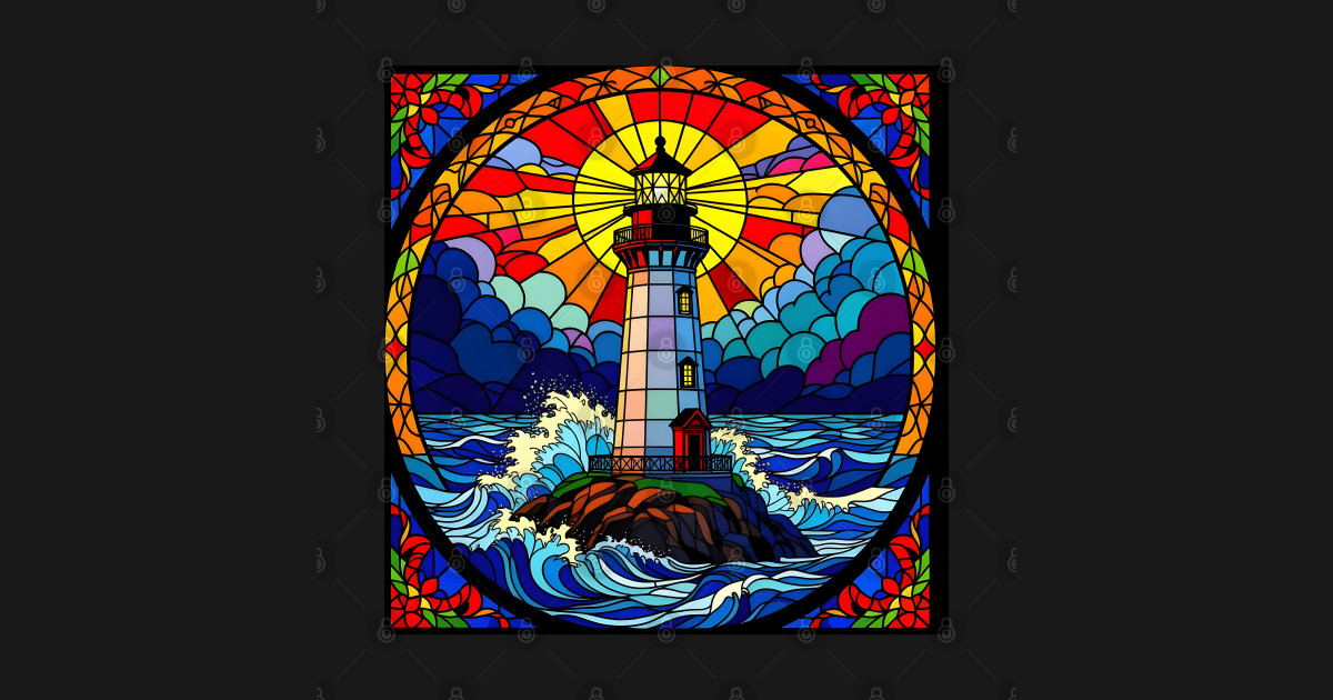 Stained Glass Lighthouse - Lighthouse - T-Shirt | TeePublic