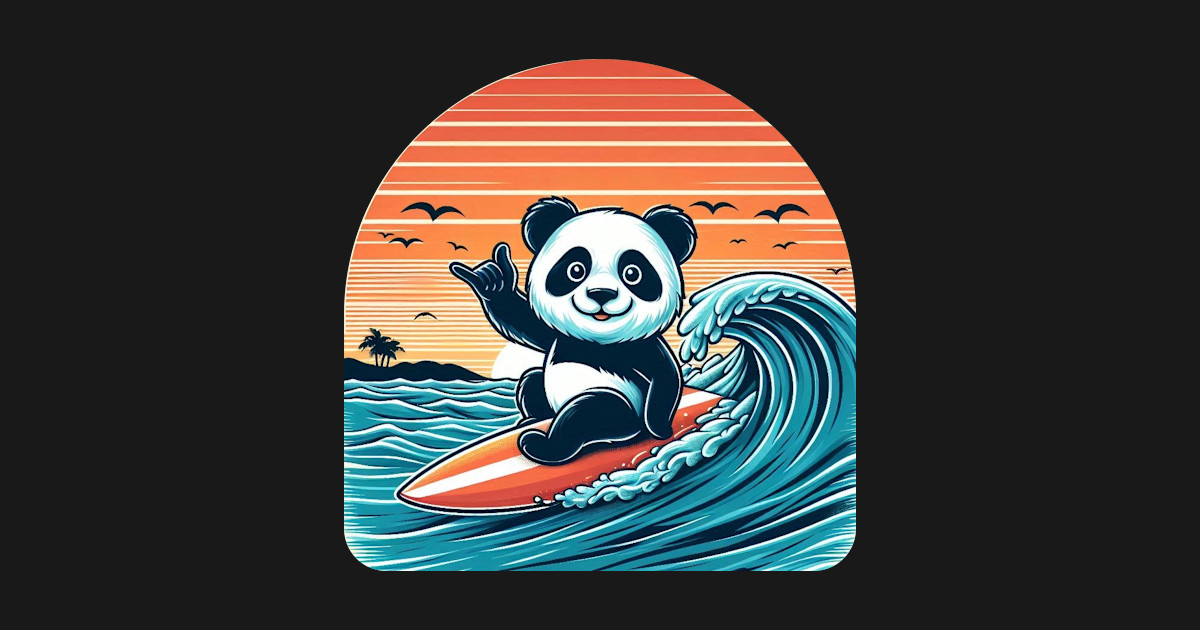 enjoying the waves, happy panda - Beautiful Panda - T-Shirt | TeePublic